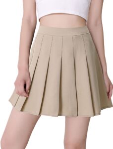 hoerev beige mini plaid pleated skater tennis school uniform skirt with lining shorts,us 2