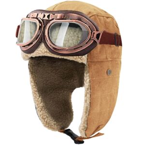 peicees vintage aviator hat and goggles costume accessories fur ear flaps trooper trapper pilot cap for men women