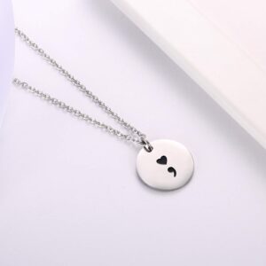 Ukodnus Heart Semicolon Disk Necklace for Depression, Anxiety, Suicide Survivors, Mental Health Awareness