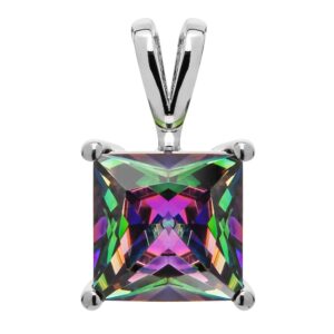 everyday elegance 14k solid white gold pendant only | princess cut rainbow mystic cubic zirconia solitaire | 2 carat | with gift box