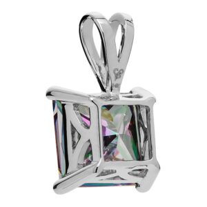 Everyday Elegance 14K Solid White Gold Pendant Only | Princess Cut Rainbow Mystic Cubic Zirconia Solitaire | 2 Carat | With Gift Box