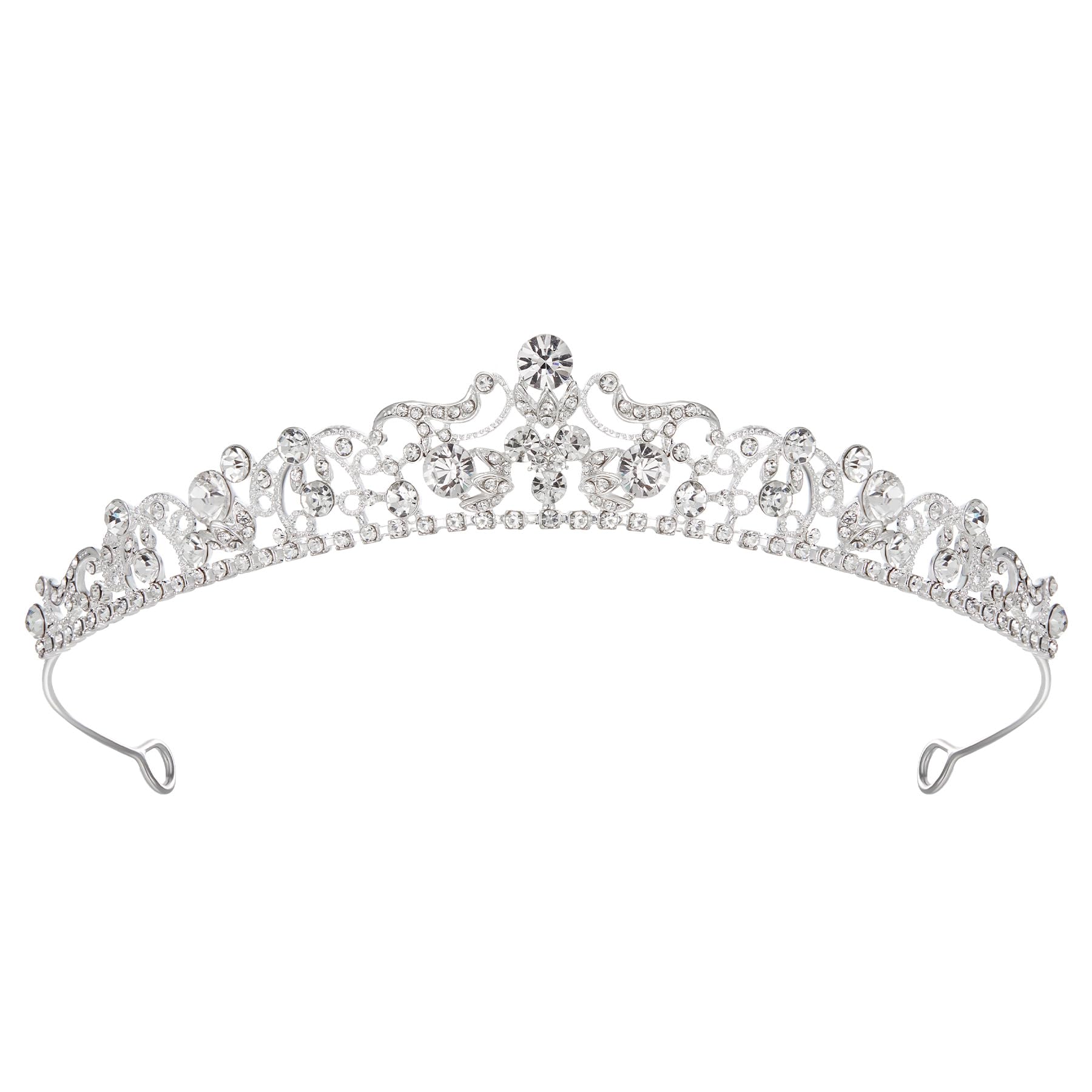 SWEETV Silver Wedding Tiaras and Crowns, Rhinestone Bridal Crown Princess Tiara Headpieces for Women and Flower Girls, Bridgerton Hair Accessories for Birthday Prom Quinceanera