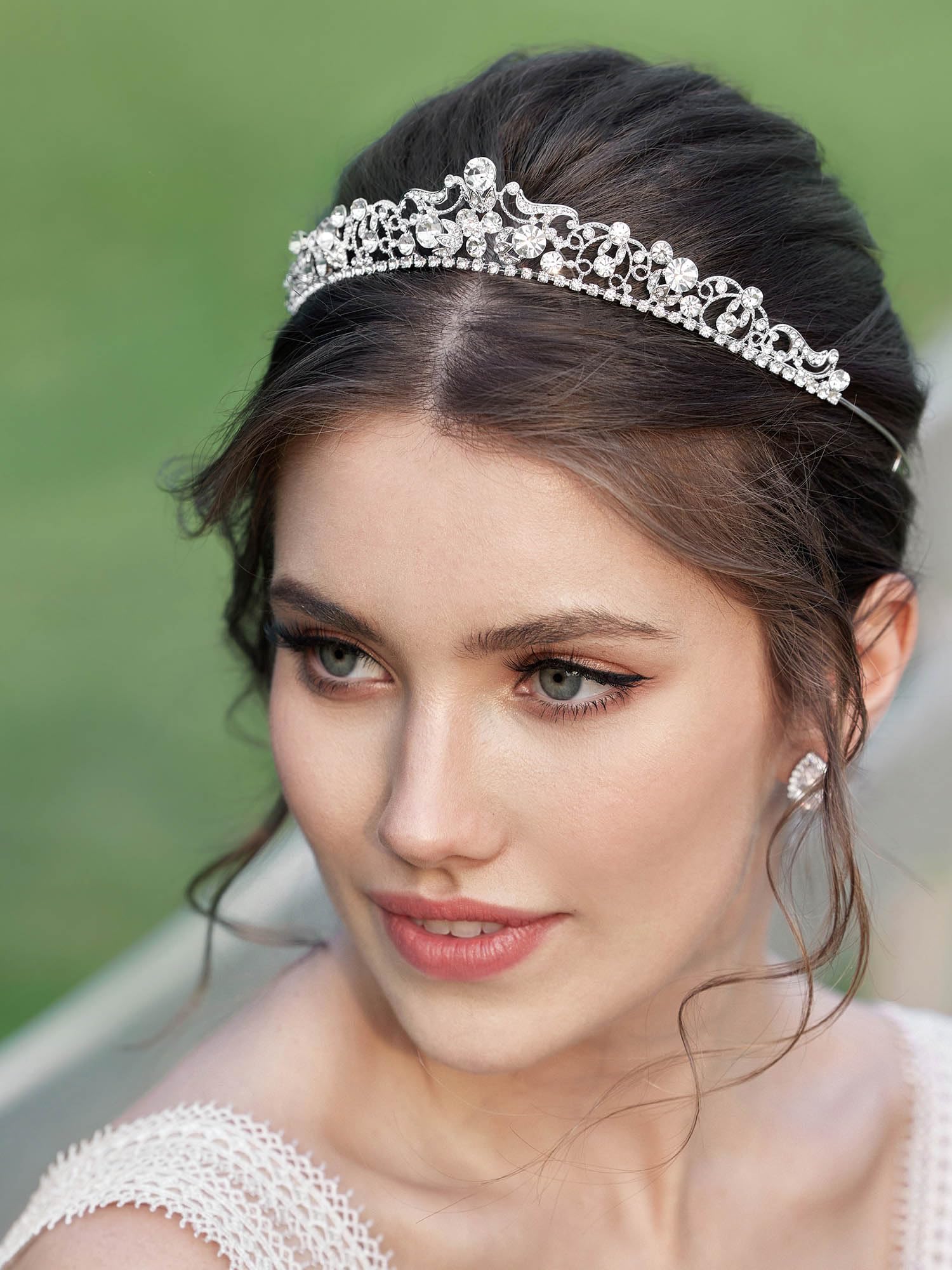 SWEETV Silver Wedding Tiaras and Crowns, Rhinestone Bridal Crown Princess Tiara Headpieces for Women and Flower Girls, Bridgerton Hair Accessories for Birthday Prom Quinceanera