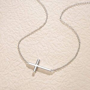 FANCIME White Gold Plated 925 Sterling Silver High Polished Horizontal Plain Sideways Cross Crucifix Pendant Necklace Fine Jewelry Gift For Women, 16" + 2" Extender