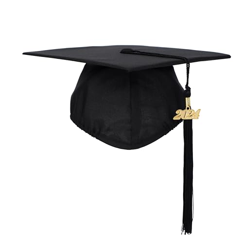 FtyFty Unisex Adult Matte Graduation Cap with Tassel Year Charm (Black)