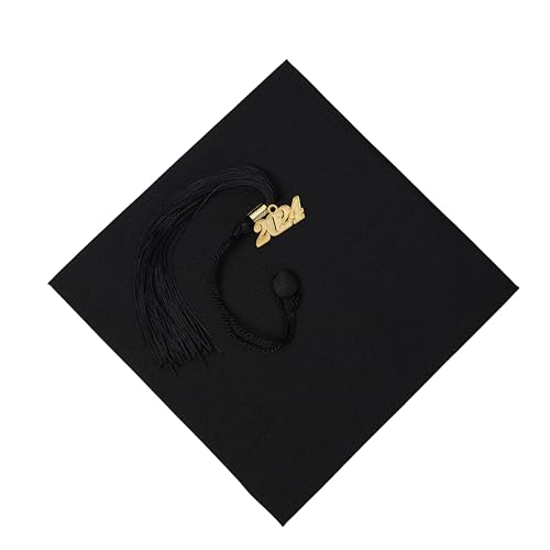 FtyFty Unisex Adult Matte Graduation Cap with Tassel Year Charm (Black)