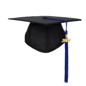 ftyfty unisex adult matte graduation cap with tassel year charm (black with royal)