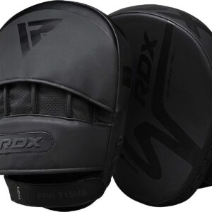 RDX Boxing Pads and Gloves Set, ConvEX Skin Leather Hook and Jab Target Focus Mitts with Punching gloves, Good for Muay Thai, Kickboxing, Martial Arts, Karate, Coaching and MMA Training Matte Black