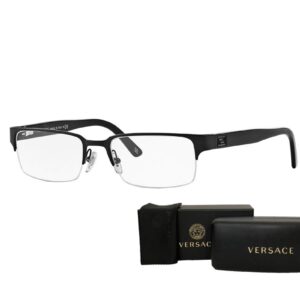 Versace VE1184 1261 53M Matte Black Rectangular Eyeglasses For Men + BUNDLE with Designer iWear Eyewear Kit