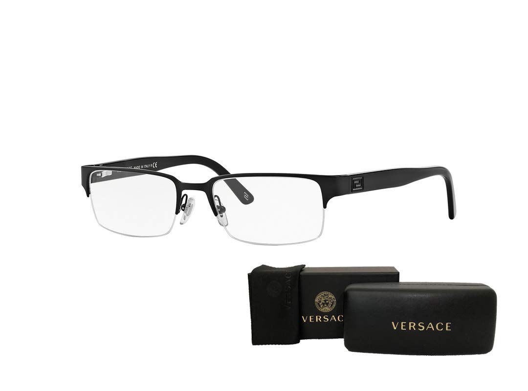 Versace VE1184 1261 53M Matte Black Rectangular Eyeglasses For Men + BUNDLE with Designer iWear Eyewear Kit