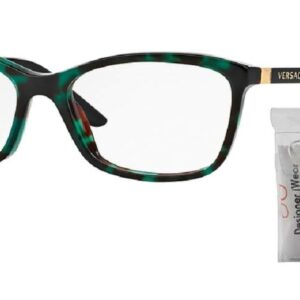 Versace VE3186 5076 54M Green Havana Transparent Cateye Eyeglasses For Women+ BUNDLE With Designer iWear Eyewear Kit