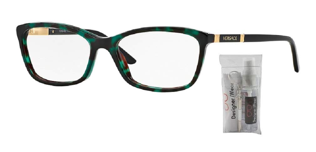 Versace VE3186 5076 54M Green Havana Transparent Cateye Eyeglasses For Women+ BUNDLE With Designer iWear Eyewear Kit