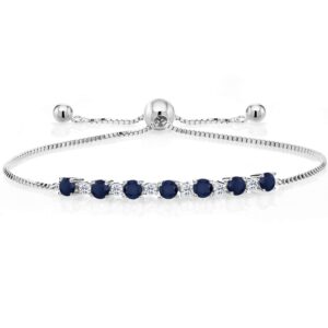 gem stone king 925 sterling silver blue sapphire and white topaz tennis bracelet for women (1.06 cttw, gemstone birthstone, adjustable up to 9 inch)