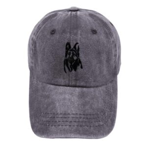 vintage washed hat black german shepherd dogface embroidery cotton dad hats for men & women buckle closure grey design only