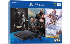 newest flagship sony play station 4 1tb hdd only on playstation ps4 console slim bundle - included 3x games (the last of us, god of war, horizon zero dawn) 1tb hard drive incredible games -jet black