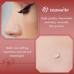 Massete 14k Gold Nose Ring with Simulated Diamond Stud Piercing Body Bezel Set Micro Yellow