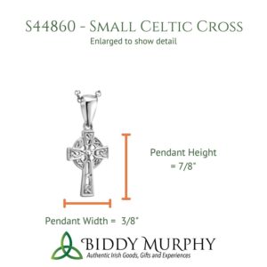 Biddy Murphy 925 Sterling Silver Celtic Cross Necklace for Women, 20" Inch, 3/8" W x 7/8" Pendant, Fine Traditional Irish Jewelry Imported Direct from Ireland's Artisan Jewelers