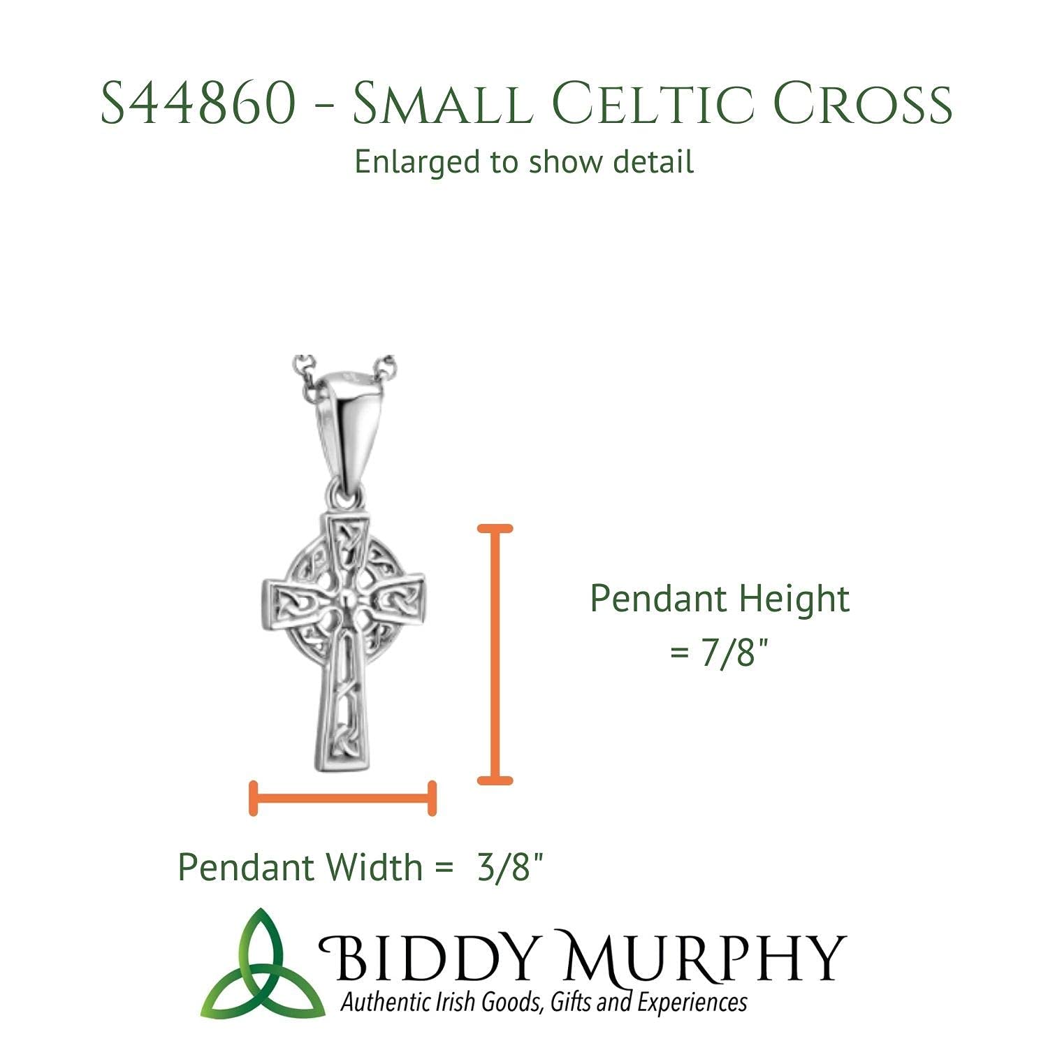 Biddy Murphy 925 Sterling Silver Celtic Cross Necklace for Women, 20" Inch, 3/8" W x 7/8" Pendant, Fine Traditional Irish Jewelry Imported Direct from Ireland's Artisan Jewelers