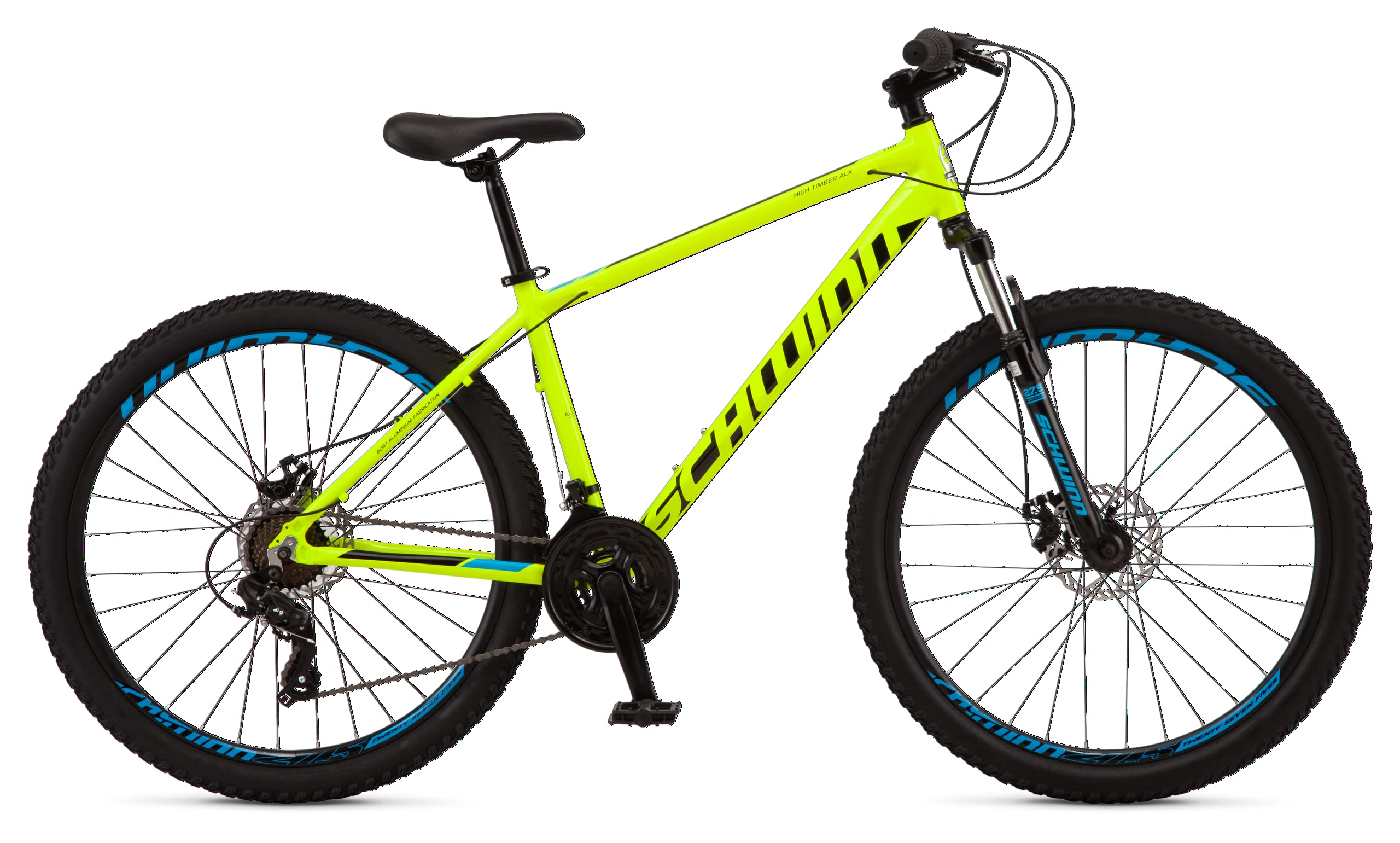 Schwinn High Timber ALX Mountain Bike for Adult Men Women, 27.5-Inch Wheels, 21-Speeds, Front Suspension, Aluminum Frame, Mechanical Disc Brakes, Yellow