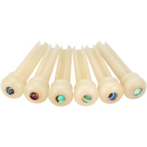 blisstime 6pcs unbleached guitar bone bridge pins natural bone color replacement parts with abalone dot