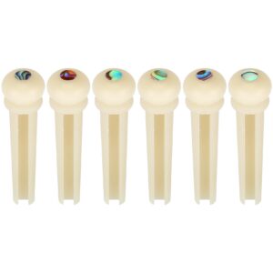 Blisstime 6pcs Unbleached Guitar Bone Bridge Pins Natural Bone Color Replacement Parts with Abalone Dot