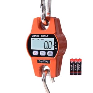 fuzion hanging scale 660lb, heavy duty crane scale with aluminum body, stainless steel hook, large display, digital hanging scales for farms, hunting and fishing