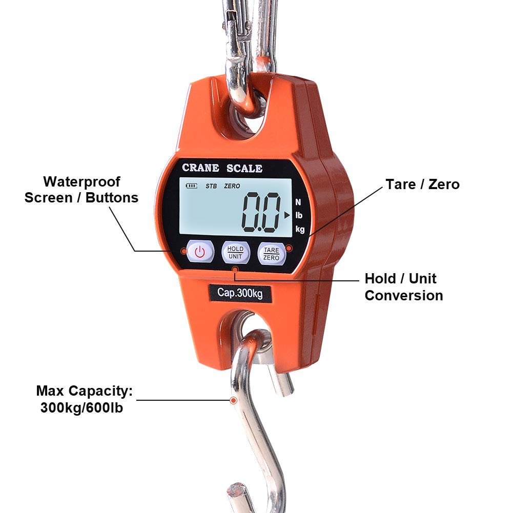 Fuzion Hanging Scale 660LB, Heavy Duty Crane Scale with Aluminum Body, Stainless Steel Hook, Large Display, Digital Hanging Scales for Farms, Hunting and Fishing