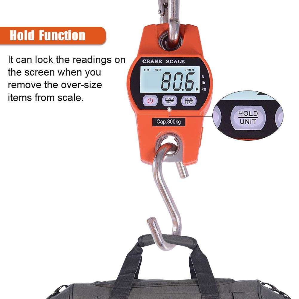 Fuzion Hanging Scale 660LB, Heavy Duty Crane Scale with Aluminum Body, Stainless Steel Hook, Large Display, Digital Hanging Scales for Farms, Hunting and Fishing