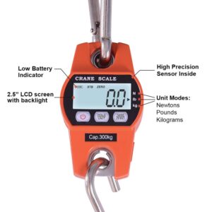 Fuzion Hanging Scale 660LB, Heavy Duty Crane Scale with Aluminum Body, Stainless Steel Hook, Large Display, Digital Hanging Scales for Farms, Hunting and Fishing