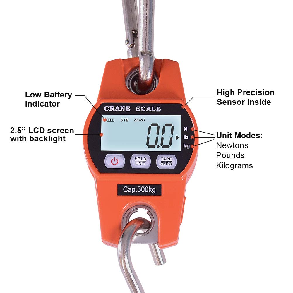 Fuzion Hanging Scale 660LB, Heavy Duty Crane Scale with Aluminum Body, Stainless Steel Hook, Large Display, Digital Hanging Scales for Farms, Hunting and Fishing