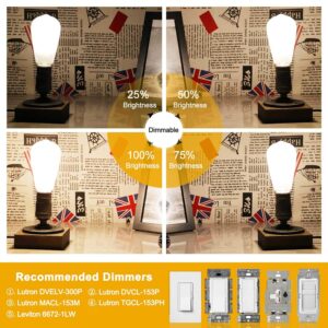 CRLight 8W Dimmable LED Edison Bulb 3000K Soft White, 70W Equivalent 700 Lumens, E26 Medium Base Vintage Style ST64 Frosted Glass Lengthened Filament LED Light Bulbs, Smooth Dimming Version, 6 Pack