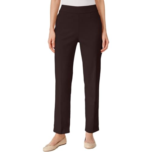 Alfred Dunner Petite Womens PetiteClassic Allure Fit Proportioned Pant with Elastic Comfort Waistband, Brown, 14P