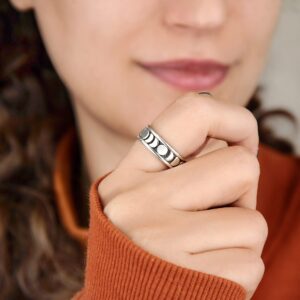 Boho-Magic 925 Sterling Silver Spinner Ring for Women 3 Fidget Moon Rings Band Wide (7)