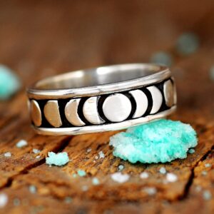 Boho-Magic 925 Sterling Silver Spinner Ring for Women 3 Fidget Moon Rings Band Wide (7)