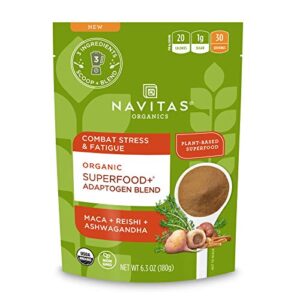 navitas organics superfood+ adaptogen blend for stress support (maca + reishi + ashwagandha), 6.3oz bag, 30 servings — organic, non-gmo, vegan, gluten-free, keto & paleo.