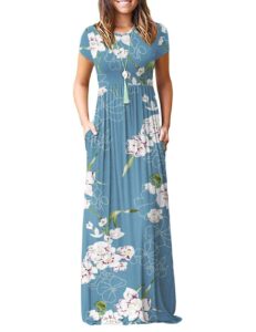 auselily women's short sleeve loose plain casual long maxi dresses for women 2024 floral light blue xl