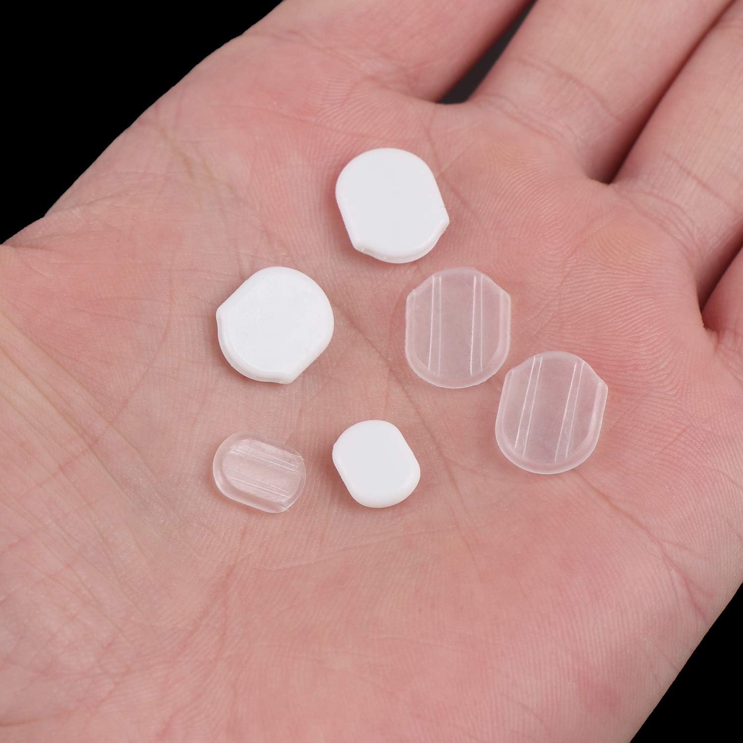 64Pcs Clip-on Earring Pads Silicone Clip Earring Pads Comfort Earring Cushions for Clips on Earrings, 2 Size, White, Clear