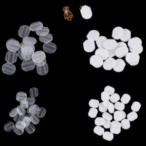 64Pcs Clip-on Earring Pads Silicone Clip Earring Pads Comfort Earring Cushions for Clips on Earrings, 2 Size, White, Clear