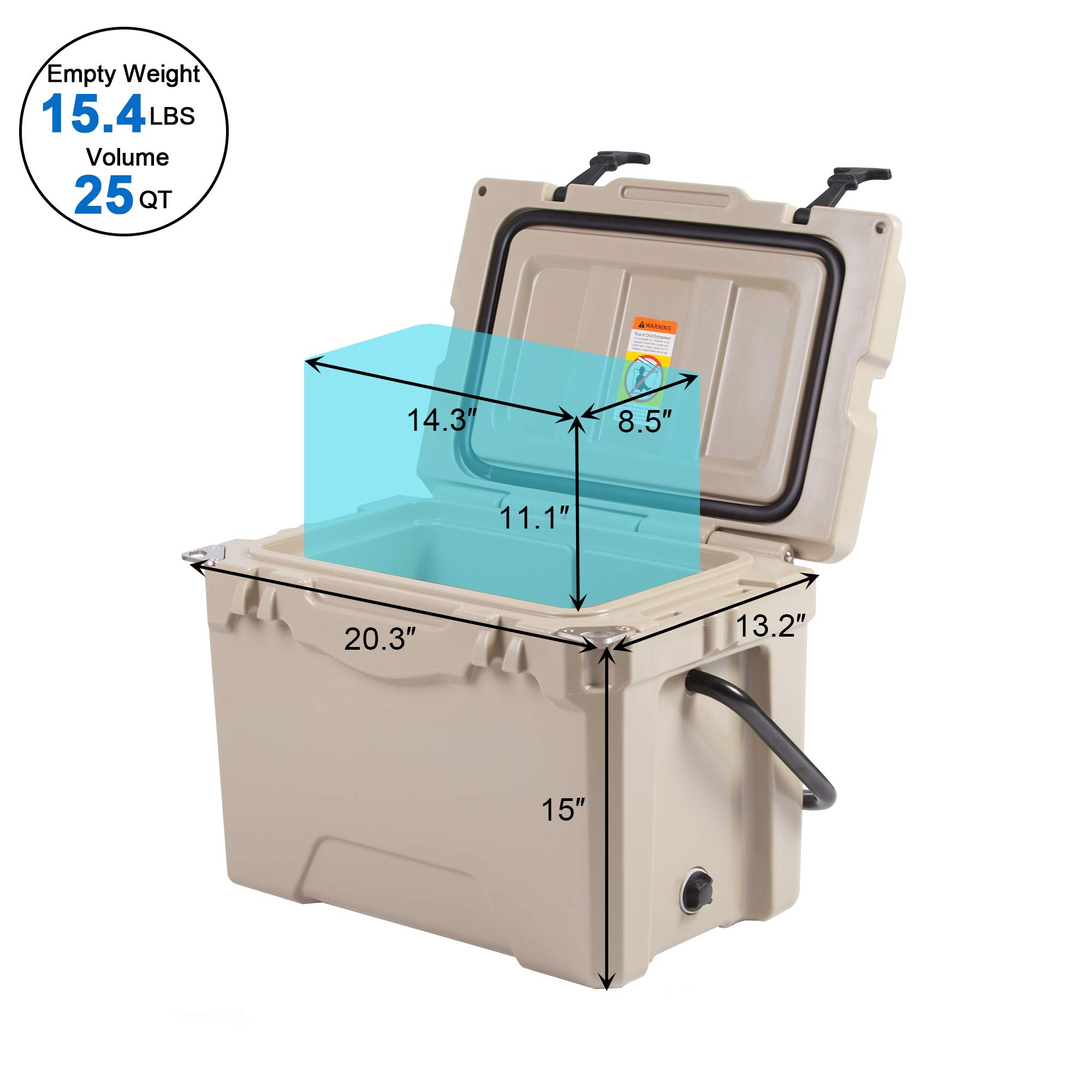 LUCKYERMORE Portable 25QT Ice Cooler Rotomolded Insulated Coolers, 5 Days Retention, Heavy Duty Ice Chest with Built-in Fish Ruler, Bottle Opener, Cup Holder for Fishing, Camping and Outdoor