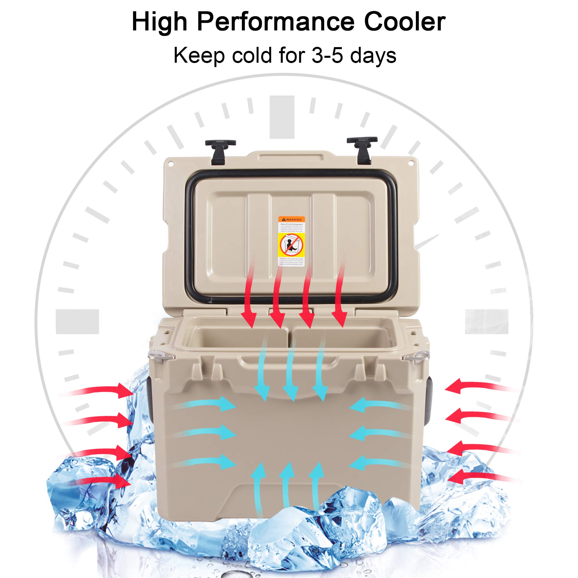 LUCKYERMORE Portable 25QT Ice Cooler Rotomolded Insulated Coolers, 5 Days Retention, Heavy Duty Ice Chest with Built-in Fish Ruler, Bottle Opener, Cup Holder for Fishing, Camping and Outdoor