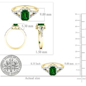 Dazzlingrock Collection 7x5mm Emerald Cut Lab Created Emerald & Round White Diamond Halo Split Shank Engagement Ring for Women in 10K Yellow Gold Size 6