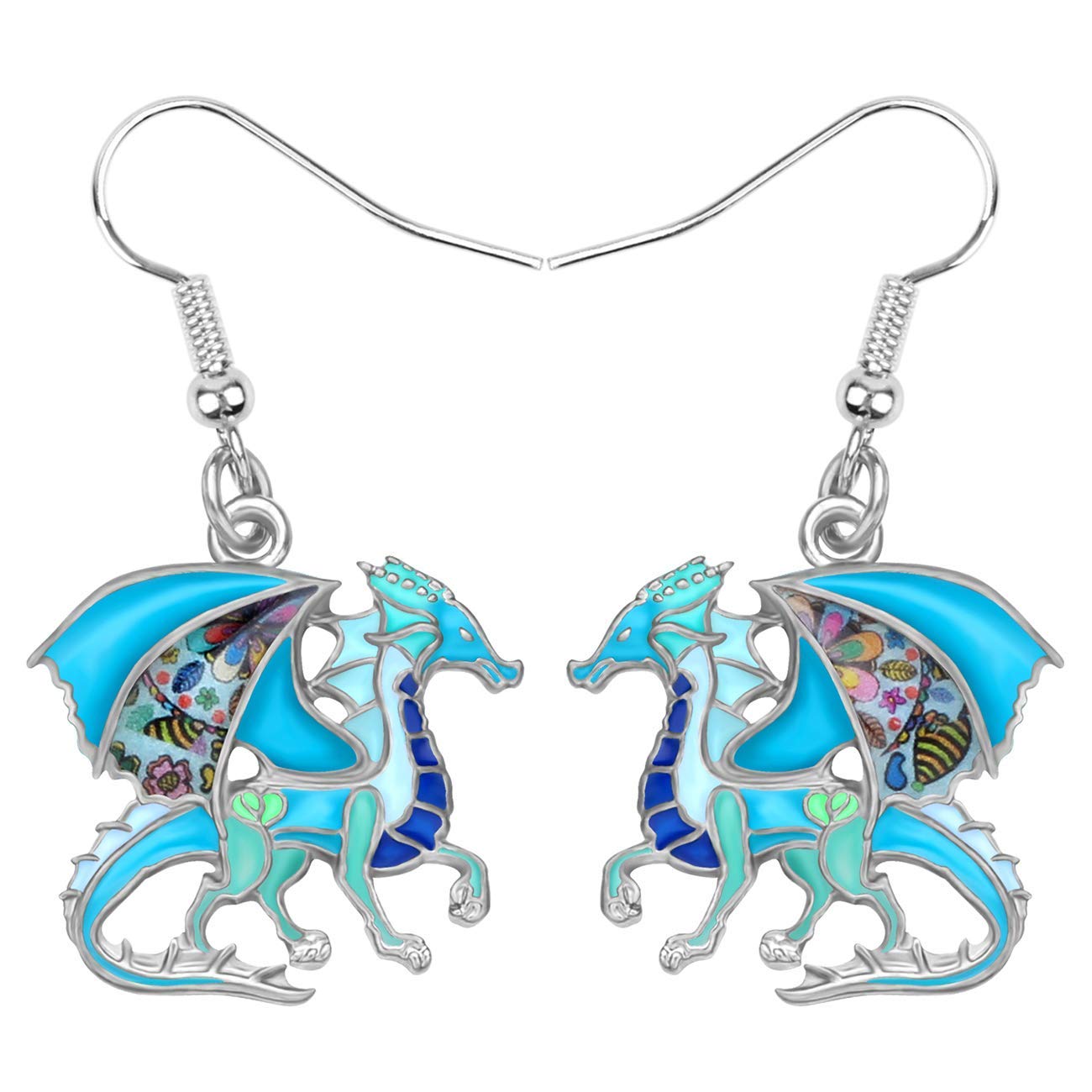 Enamel Alloy Dinosaur Fantasy Dragon Earrings Drop Dangle Unique Animal Jewelry for Women Dragons Gifts (Blue)