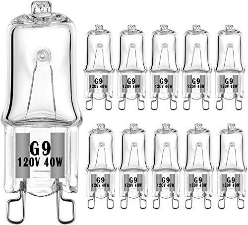 YBEK G9 Halogen Bulb 120V 40W T4 Type 2 Pin Base for Range Hood Lights, Microwave Ovens, Bathroom, Chandeliers Light Bulbs Replacement Dimmable Warm White (10 Pack)