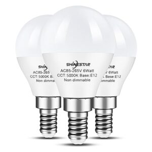 shinestar 3-pack ceiling fan light bulbs, small base, 120v 60w equivalent, e12 led bulb, 5000k daylight, non-dimmable