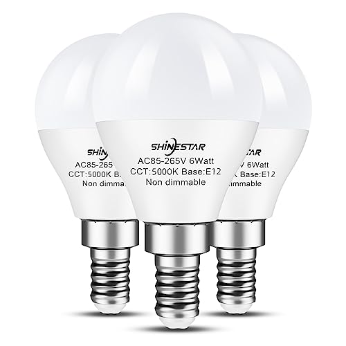 SHINESTAR 3-Pack Ceiling Fan Light Bulbs, Small Base, 120v 60w Equivalent, E12 LED Bulb, 5000K Daylight, Non-Dimmable