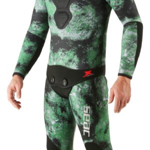 SEAC Ghost, Jacket in 7 mm Ultrastretch Neoprene with Incorporated Hood for Freediving and Spearfishing, camo Green, Medium