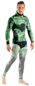 seac ghost, jacket in 5 mm ultrastretch neoprene with incorporated hood for freediving and spearfishing, camo green, large