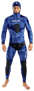 seac ghost, high-waisted pant in 3 mm ultrastretch neoprene for freediving and spearfishing, camo blue, medium (0010337270055a)