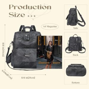 ROOSALANCE Backpack Purse for Women, Women Backpack Purse Small Leather Waterproof Anti-theft Shoulder Bags Handbags, Fashion Ladies Backpack for Daily Travel Work (Black Grey)