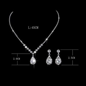 Aukmla Bride Wedding Necklace Earrings Set Silver Rhinestones Necklaces Bridal Crystal Jewelry Accessories for Women (Set of 3)